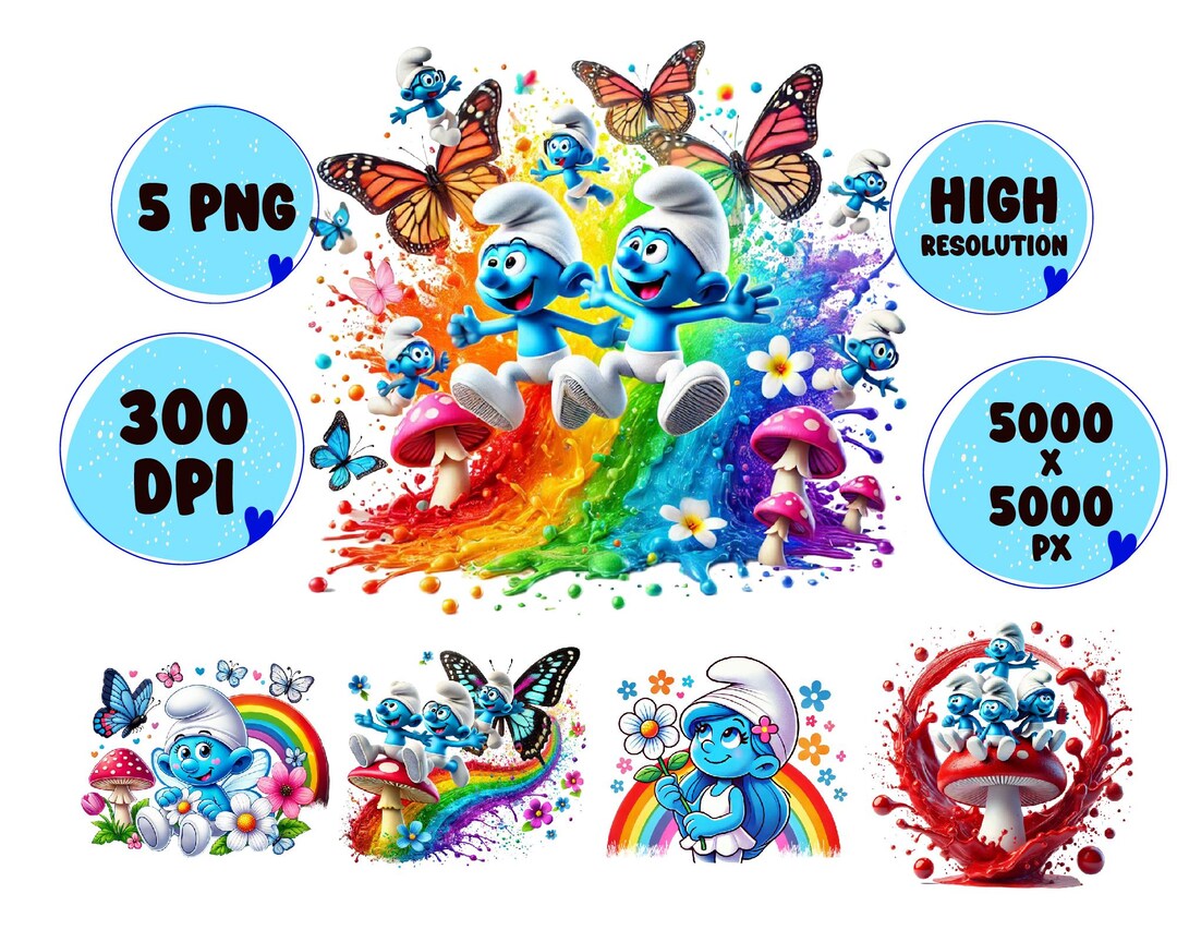 Rainbow Smurf 5 PNG Smurf Splash and Watercolor Png Smurf Transparent ...