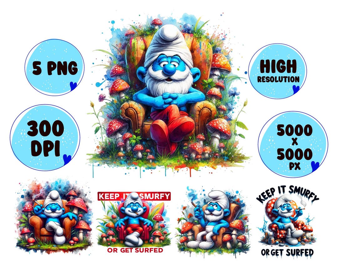 5 PNG Keep It Smurfy Get Surfed Papa Smurf Png Splash and Watercolor ...