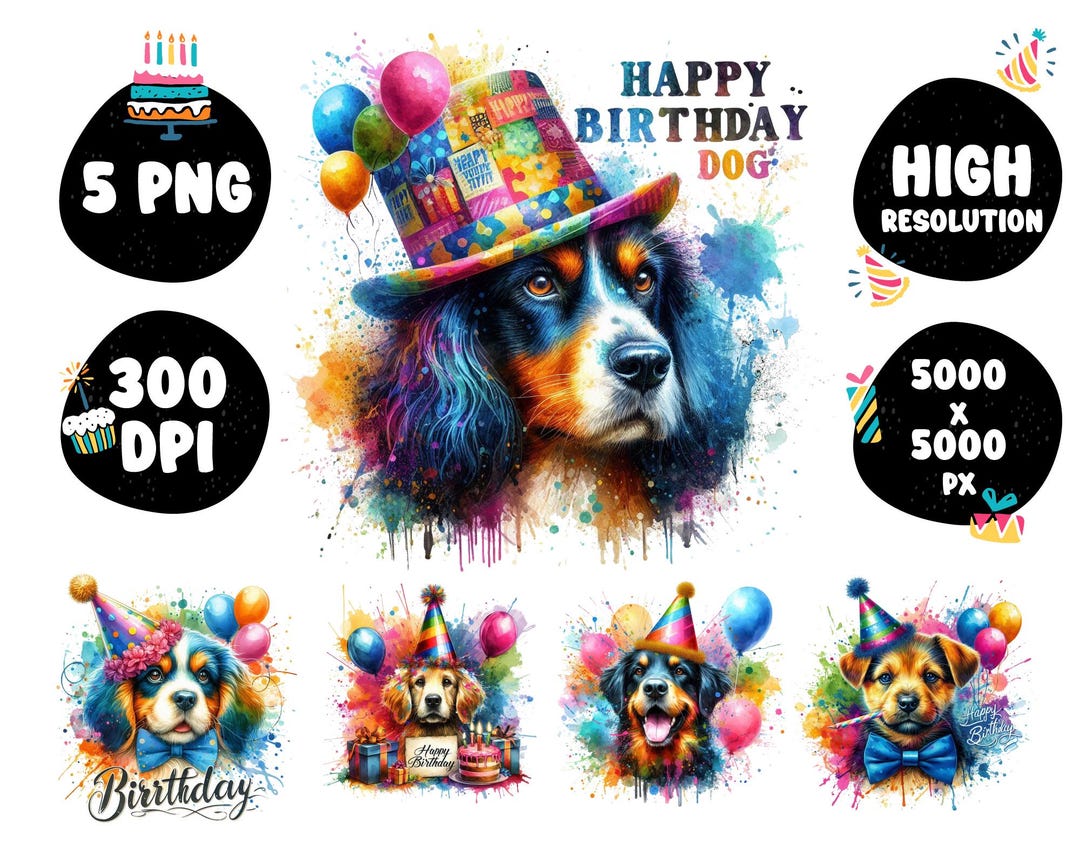 Birthday Dog PNG: Watercolor Splash Celebration (digital Download) - Etsy