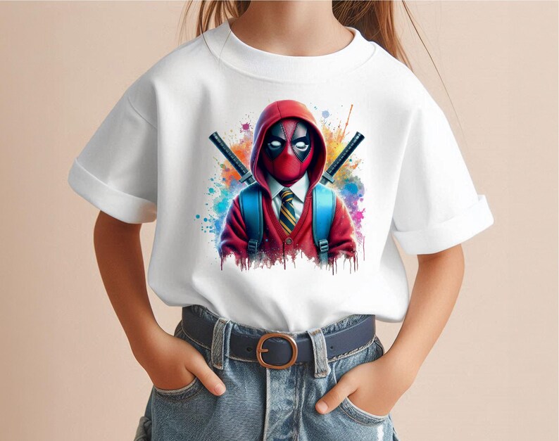 Child Deadpool PNG: Splash Watercolor Superhero Clipart (digital ...