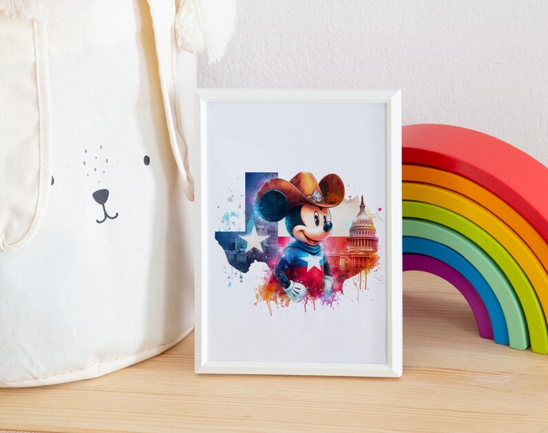 Texas Mickey Mouse PNG: Splash Watercolor Clipart (digital Download ...