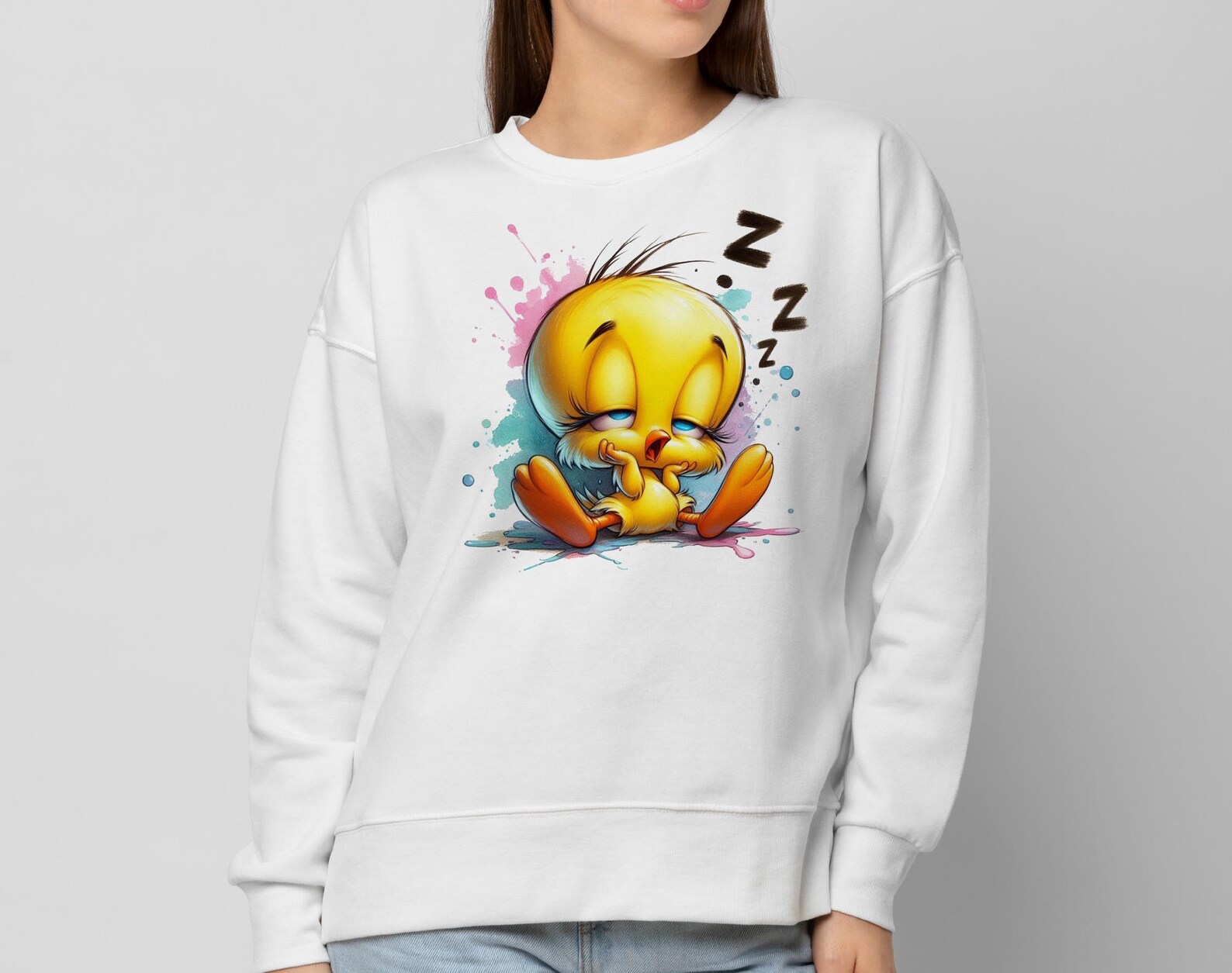 Sleepy Cartoon Chick PNG: Watercolor Splash, Yellow Bird (digital ...