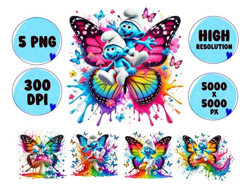 Butterfly Smurf 5 PNG Smurf Splash and Watercolor Png Smurf Transparent ...