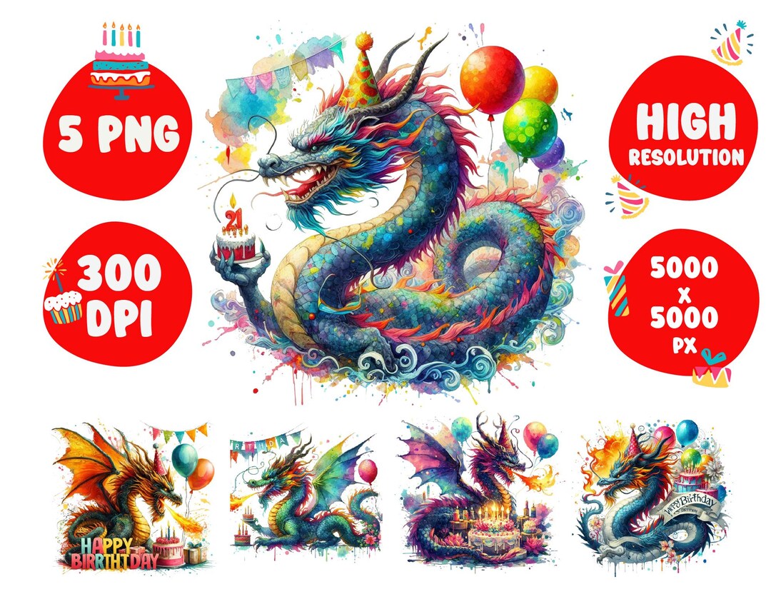 5 PNG Birthday Dragon Splash and Watercolor Png Transparent PNG File ...