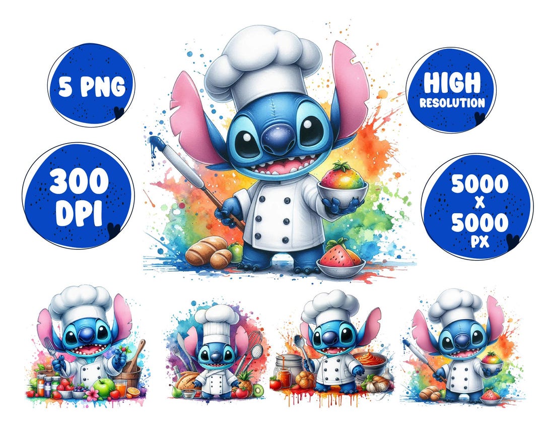 Chef Stitch PNG: Watercolor Splash Stitch Clipart (digital Download) - Etsy
