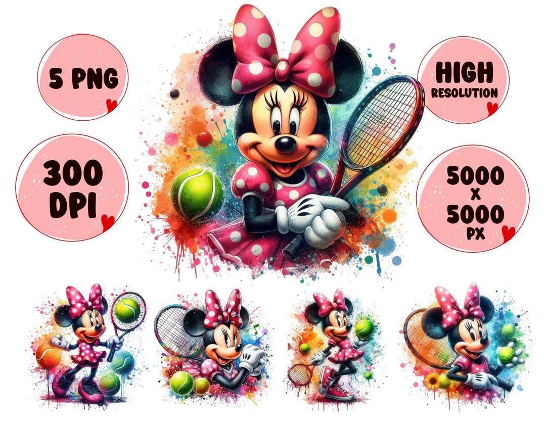 Minnie Mouse Tennis PNG: Watercolor Splash Clipart (digital Download ...