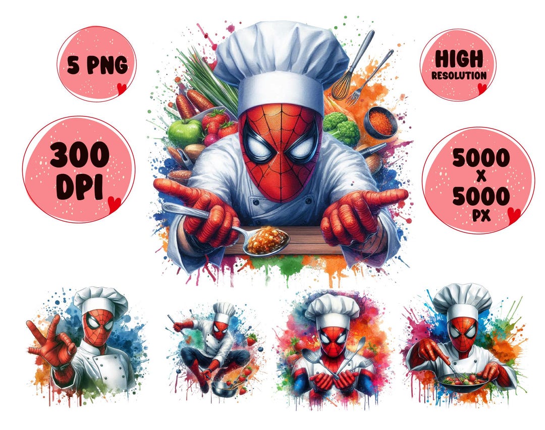 Chef Superhero Spider 5 PNG Splash and Watercolor Png Smurf Transparent ...