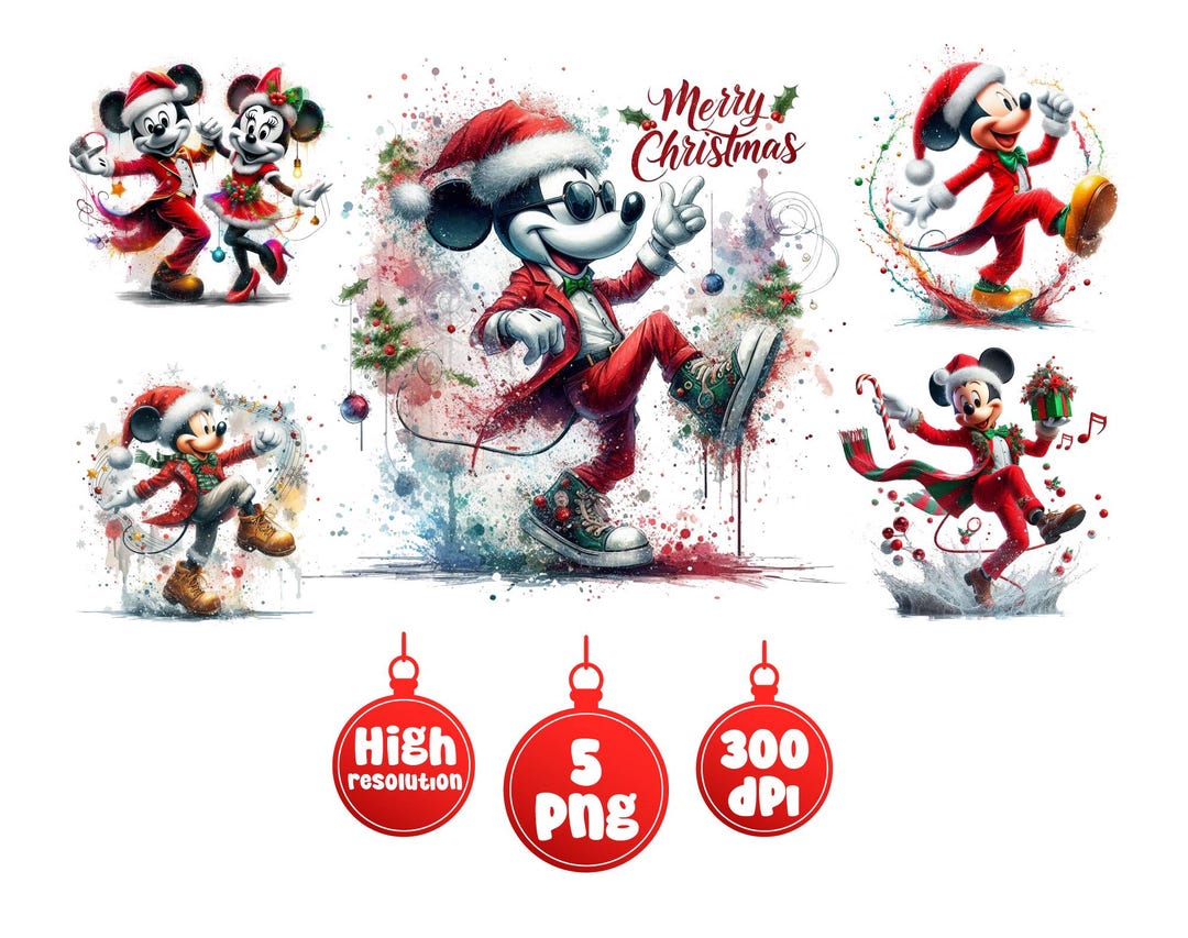 Christmas Dancer Mickey Mouse and Minnie Mouse Watercolor Clipart ...