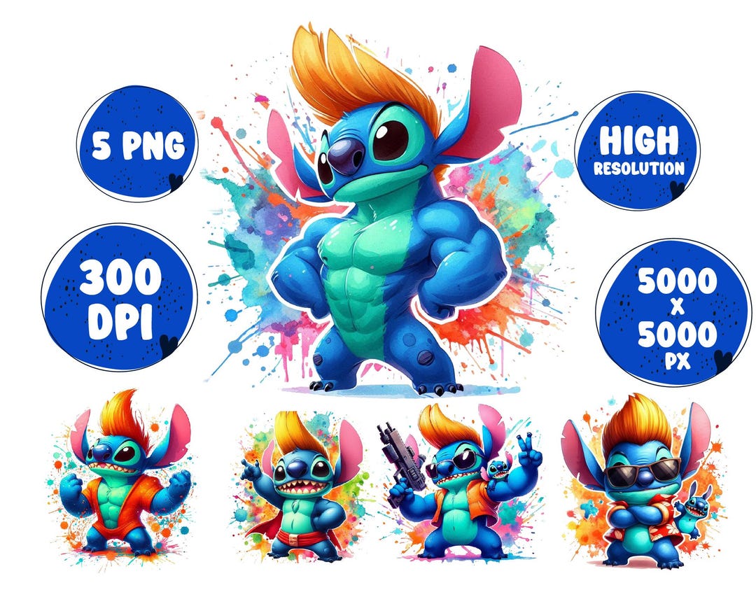 Stitch Cartoon PNG: Smurf Splash Watercolor Clipart (digital Download ...