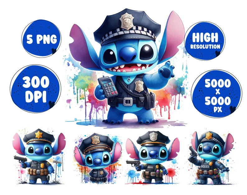 5 PNG Police Stitch Splash and Watercolor Png Smurf Transparent PNG ...