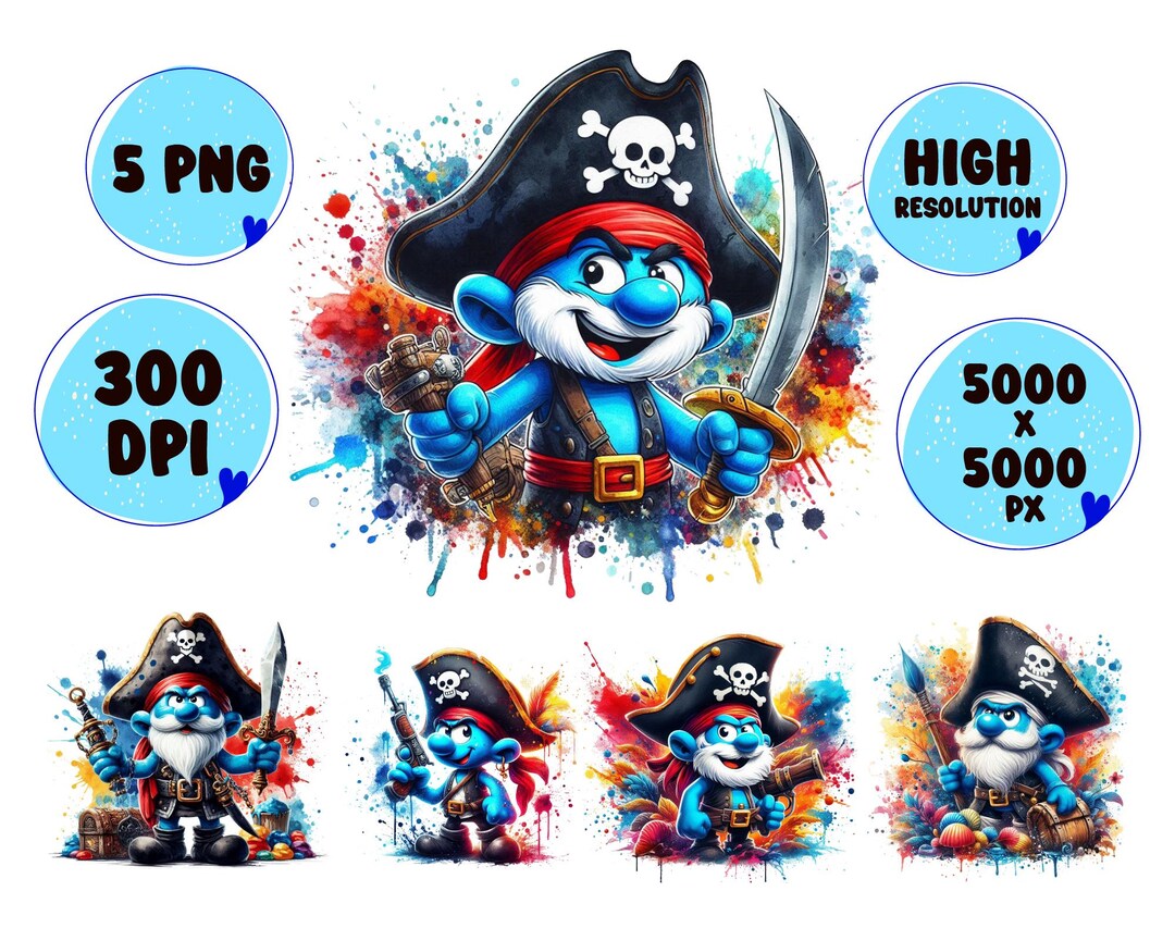5 PNG Pirate Smurf Png Splash and Watercolor Transparent Pirate Cute ...