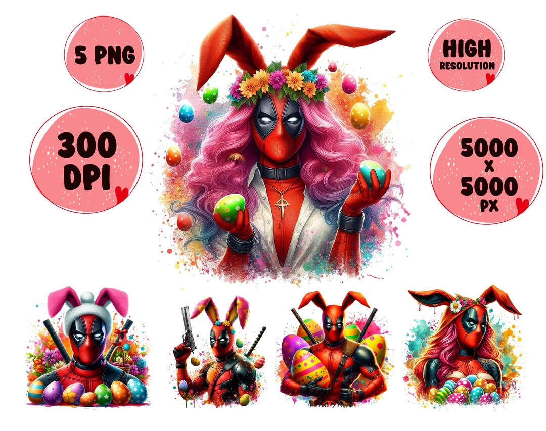 Easter Deadpool PNG: Splash Watercolor Superhero Clipart (digital ...