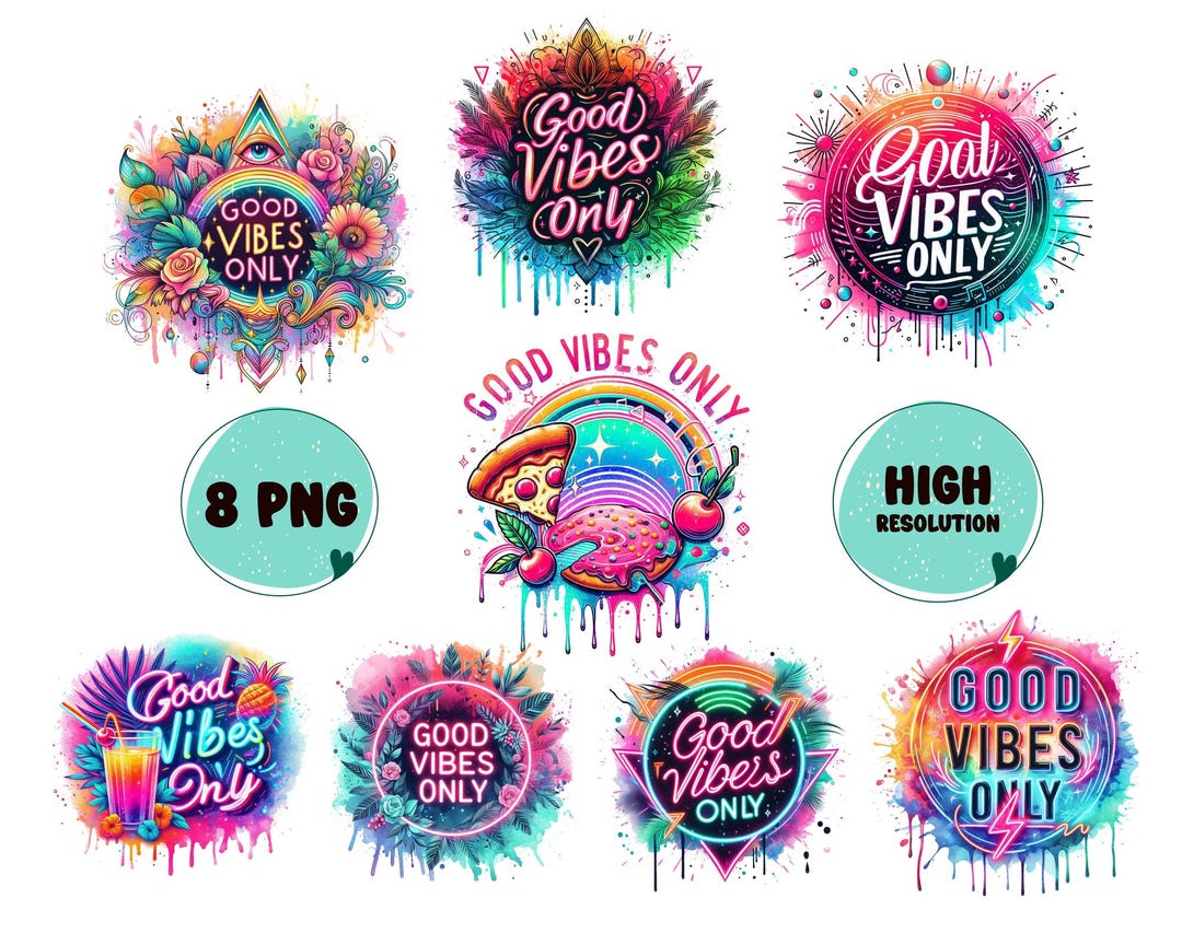 Good Vibes Only PNG: Retro Watercolor Splash Designs (digital Download ...