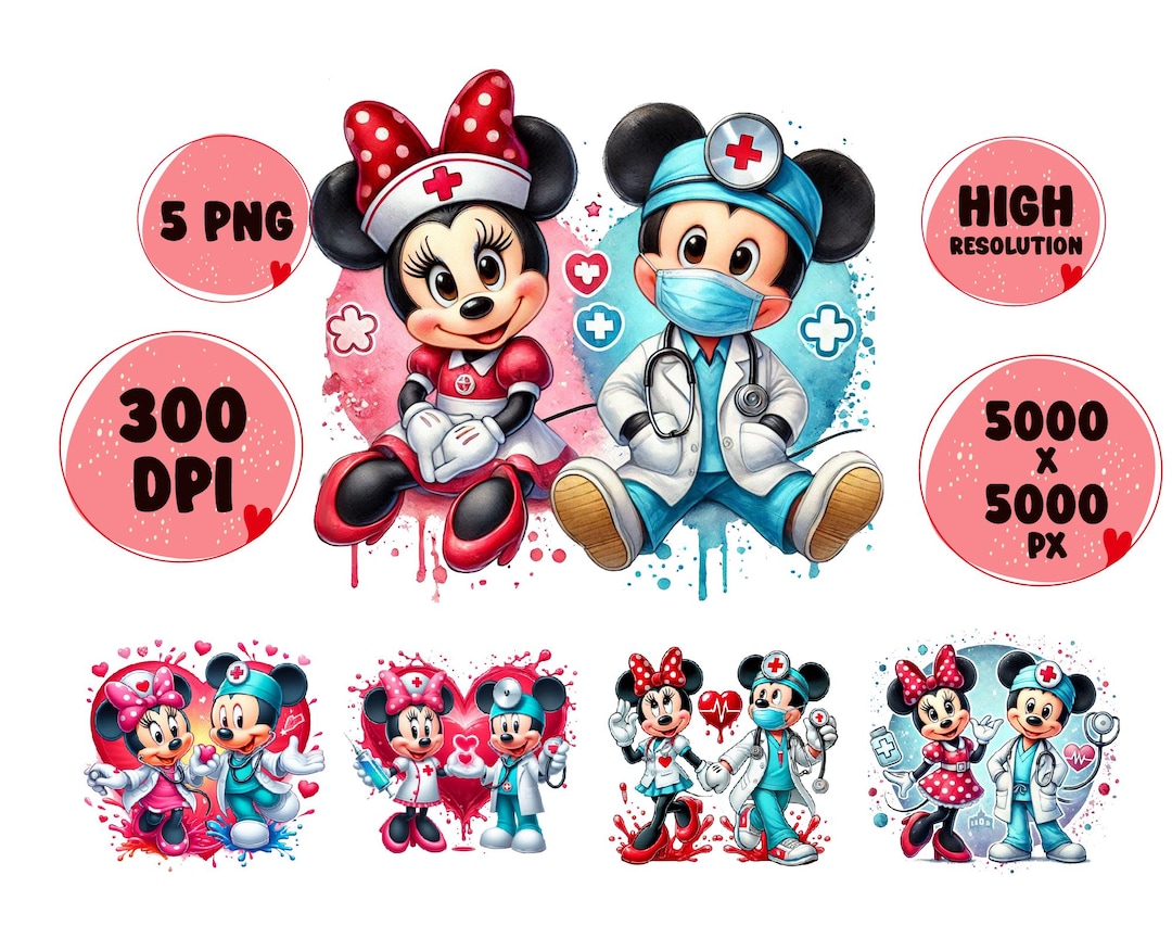 Nurse & Doctor Mickey and Minnie Watercolor PNG (digital Download) - Etsy