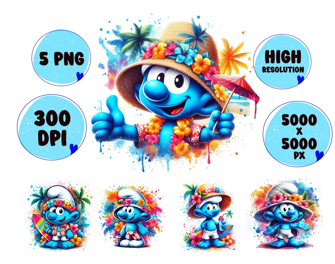 5 PNG Hawaii Cute Png Lover Mouse Splash and Watercolor Holiday Smurf ...