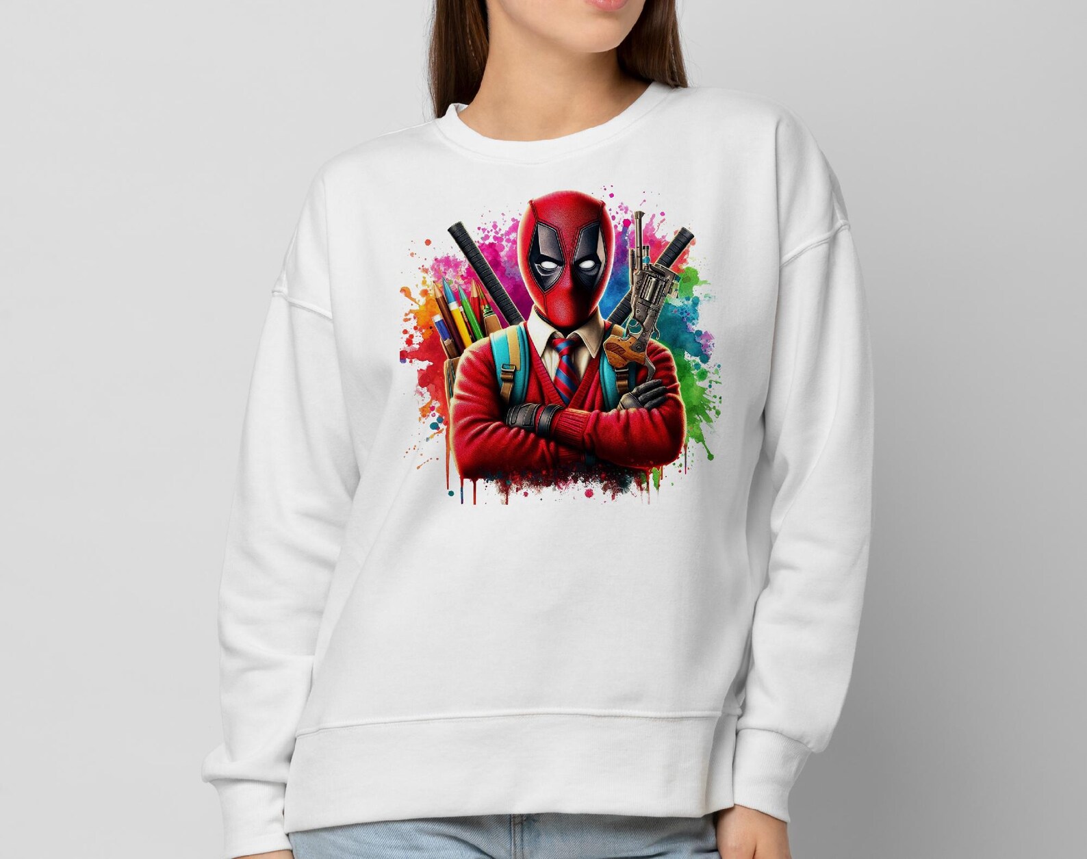 Child Deadpool PNG: Splash Watercolor Superhero Clipart (digital ...