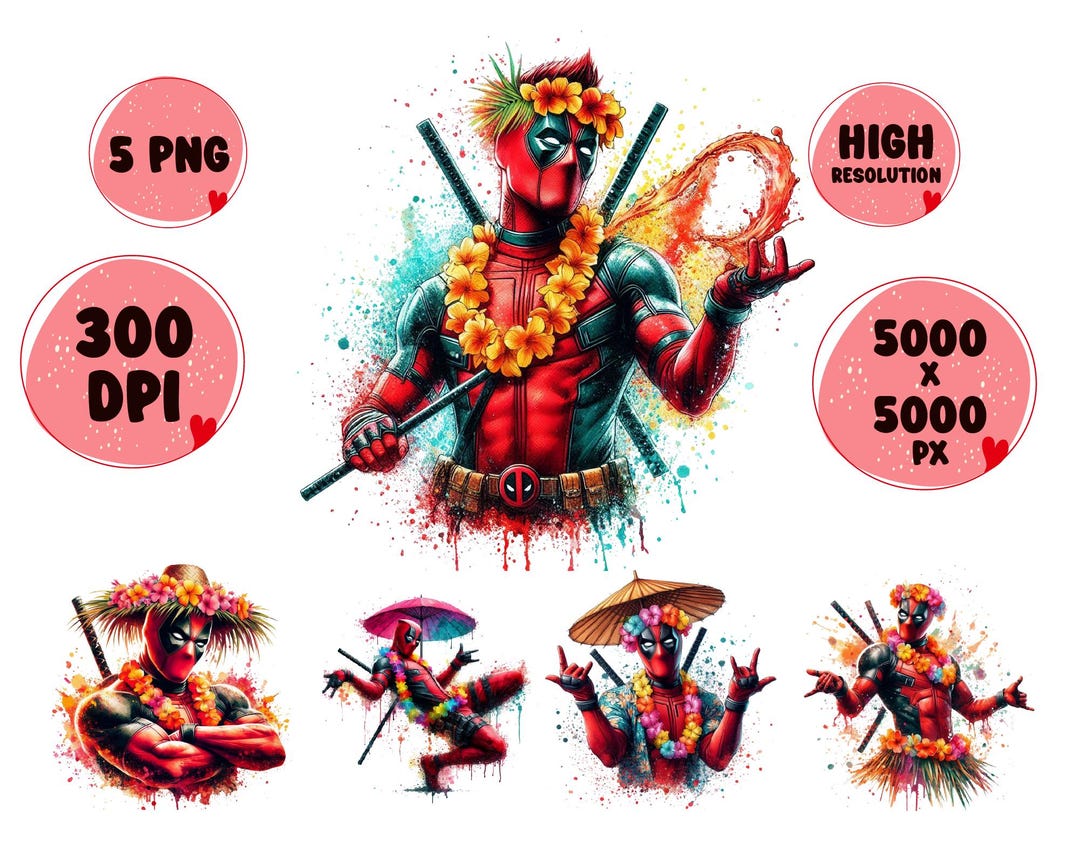 Hawaii Deadpool PNG: Superhero Watercolor Splash (digital Download) - Etsy