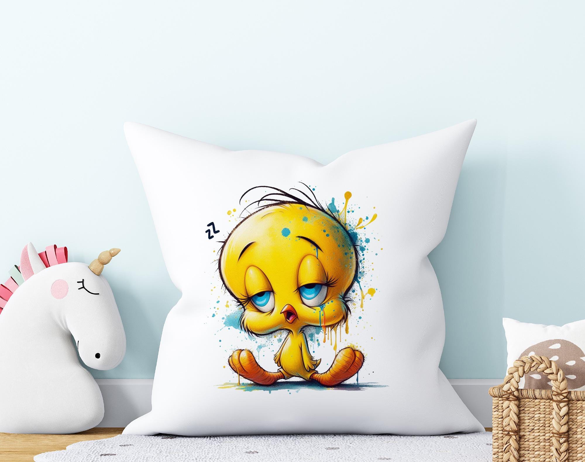 Sleepy Cartoon Chick PNG: Watercolor Splash, Yellow Bird (digital ...