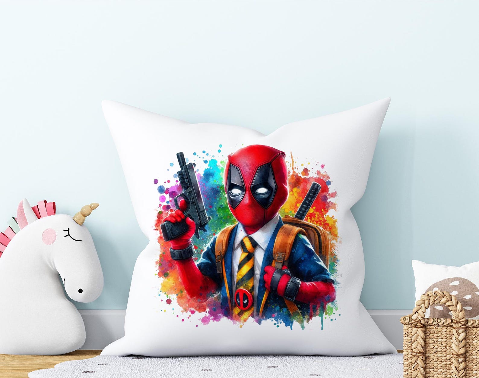 Child Deadpool PNG: Splash Watercolor Superhero Clipart (digital ...