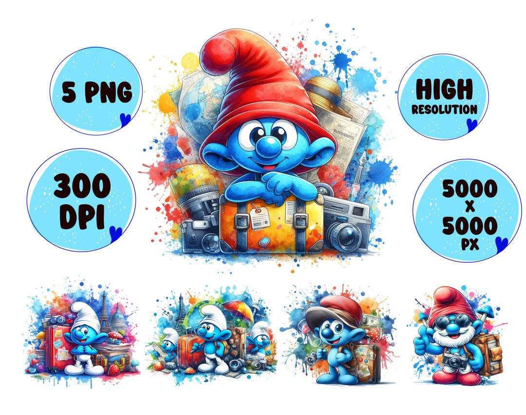 Tourist Smurf 5 PNG Smurf Splash and Watercolor Png Smurf Transparent ...