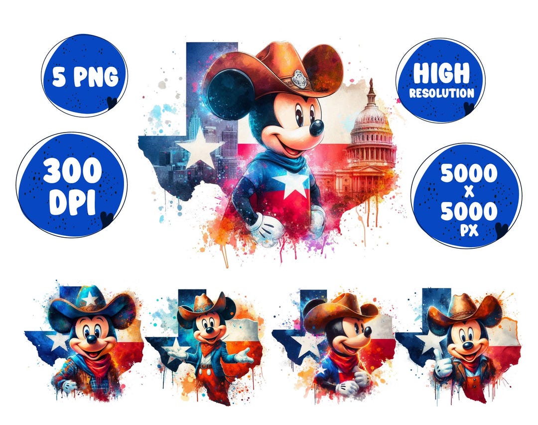 5 PNG Texas Mickey Mouse Splash and Watercolor Transparent Mouse PNG ...