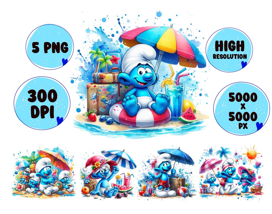 5 PNG Summer Holiday Smurf Png Lover Mouse Splash and Watercolor ...