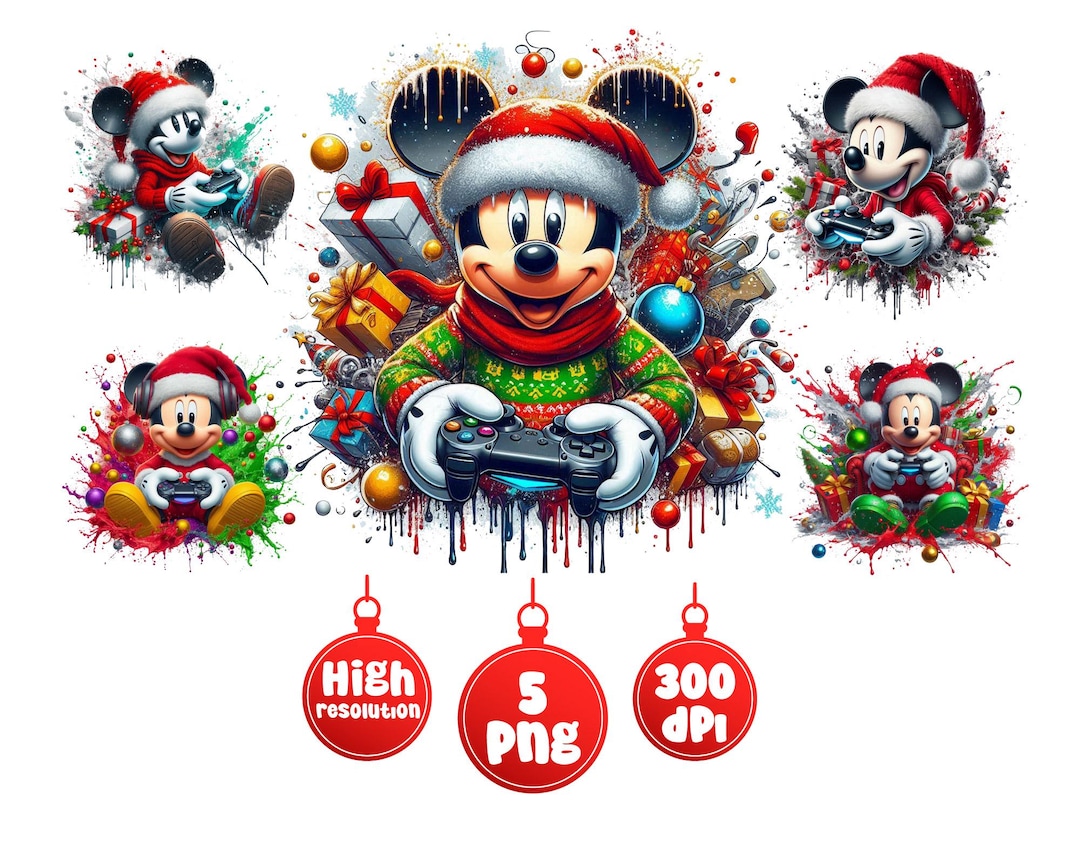 Christmas Gamer Mickey Mouse Watercolor Clipart Bundle (digital ...