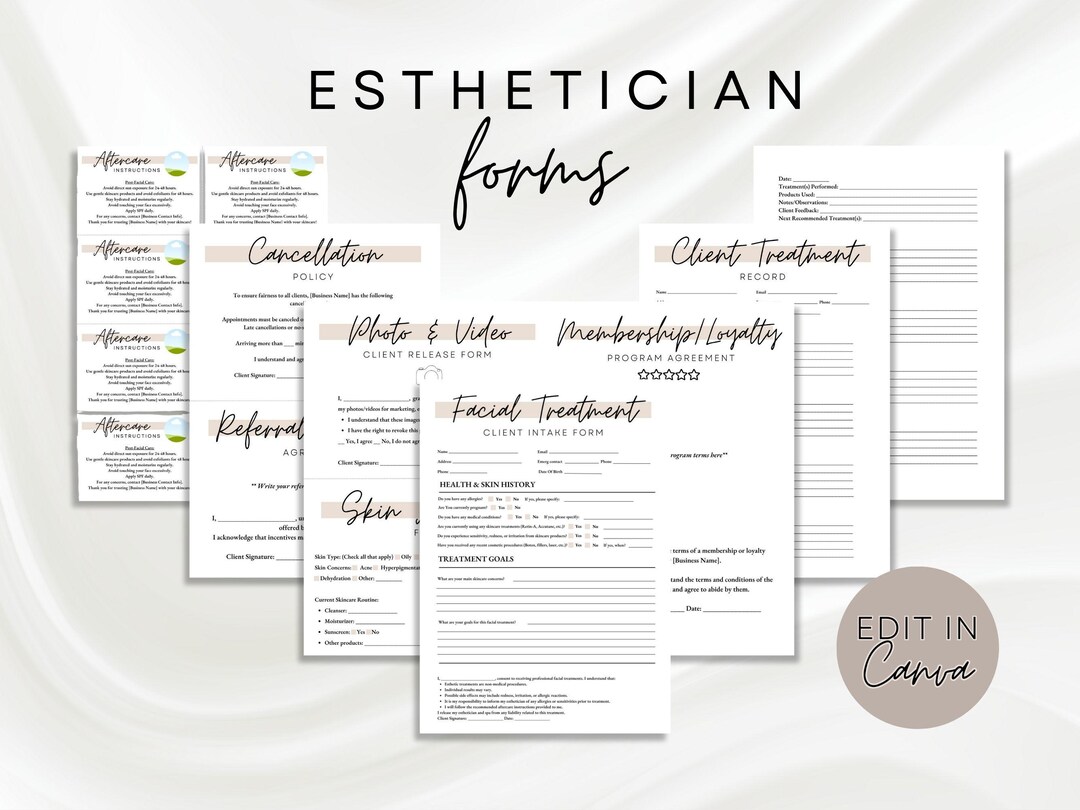 Printable Esthetician Form Bundle for Beauty Salon Facial Consultation ...