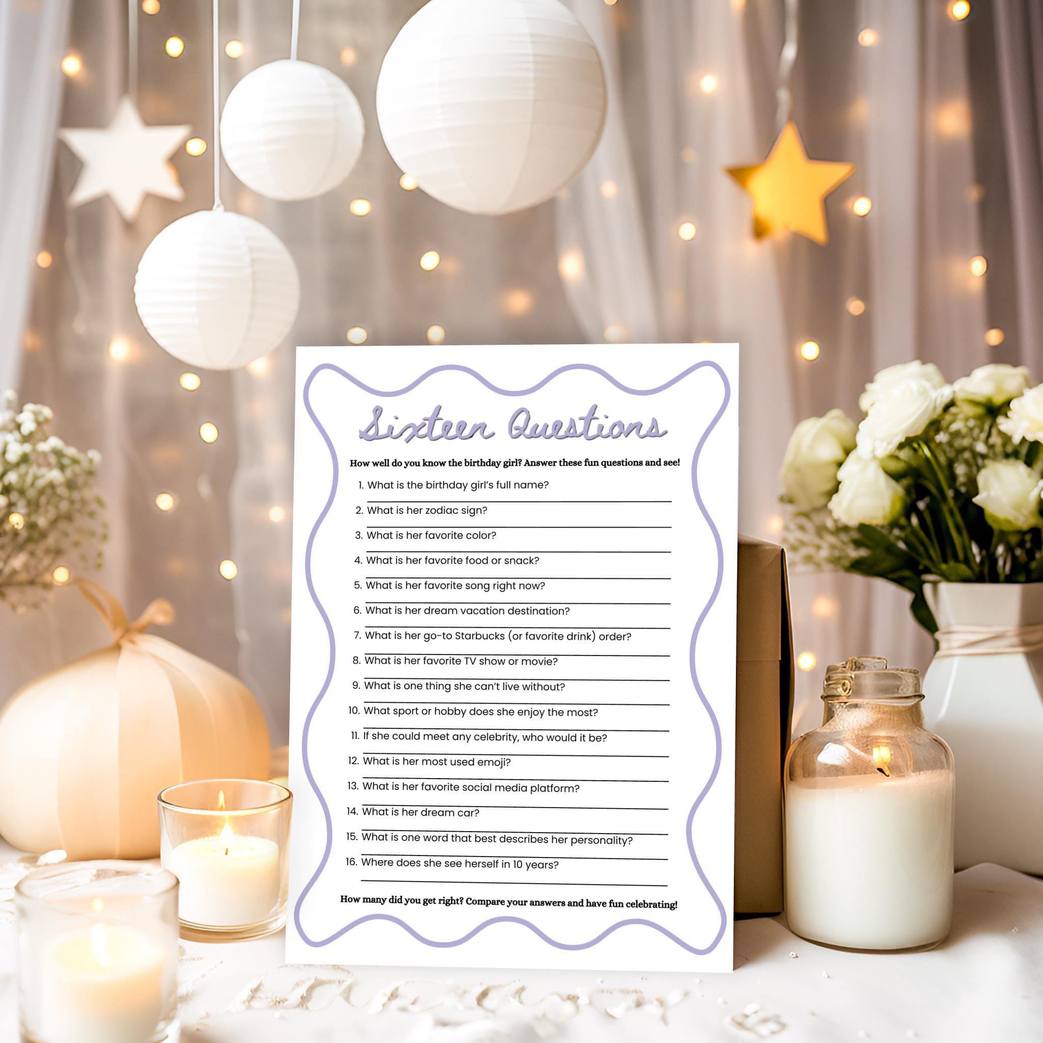 Sweet 16 Sixteen Questions Party Game Sweet Sixteen Printable Game ...