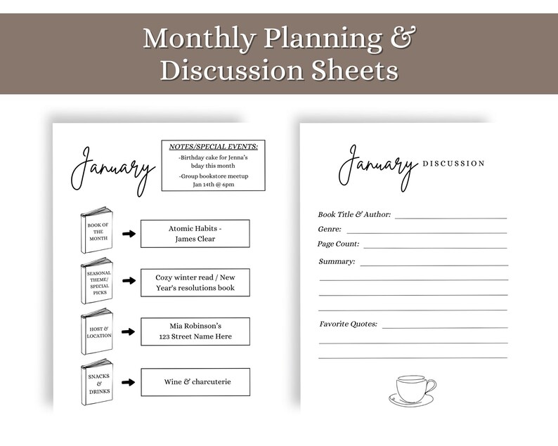 Book Club Discussion Guide Printable Monthly Book Club Planning ...