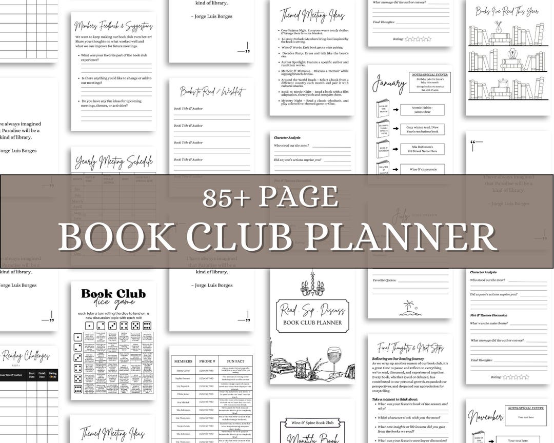Book Club Planner for Book Club Discussion Printable Book Review ...