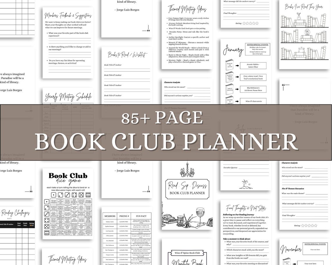 Book Club Planner for Book Club Discussion Printable Book Review ...