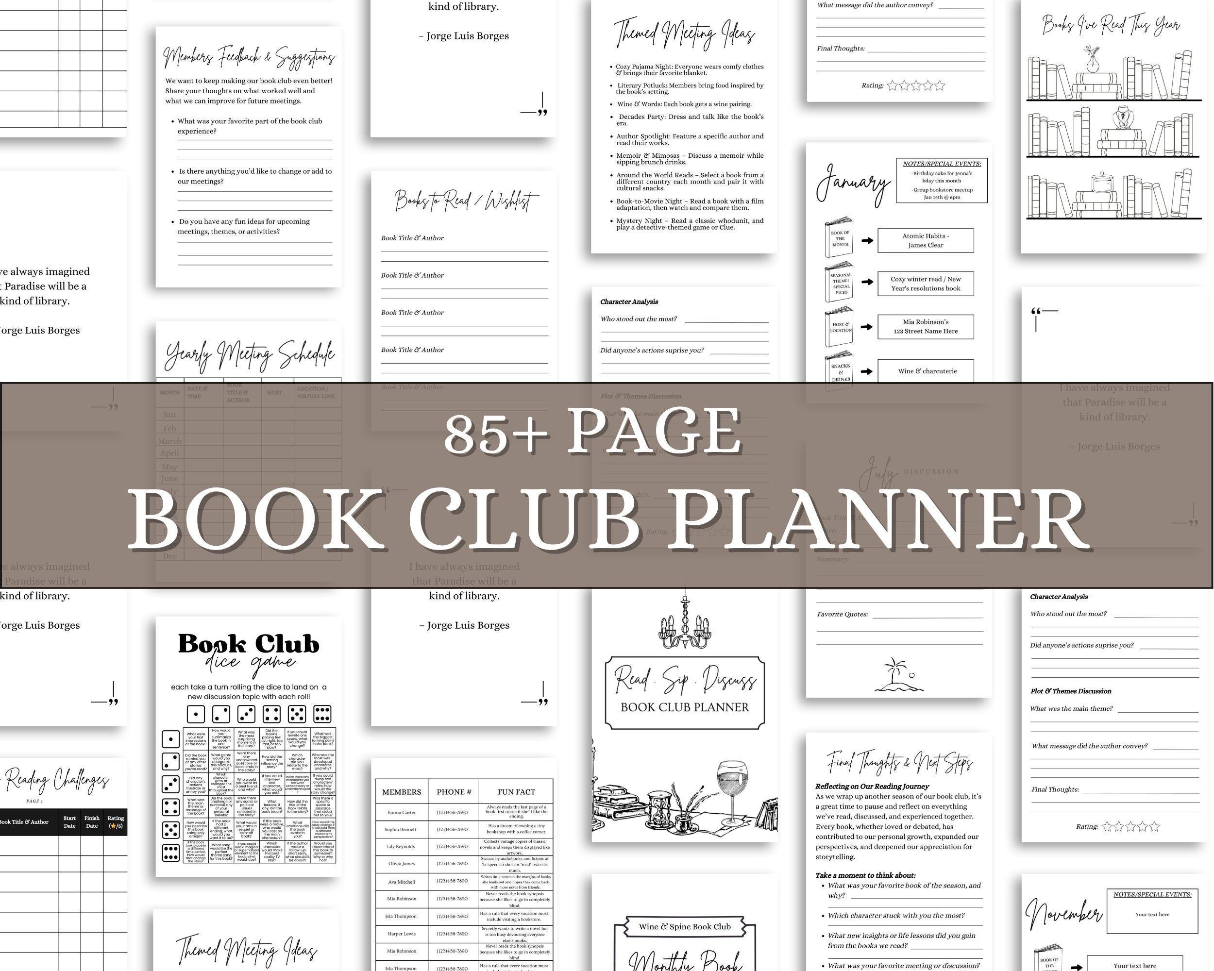Book Club Planner for Book Club Discussion Printable Book Review ...