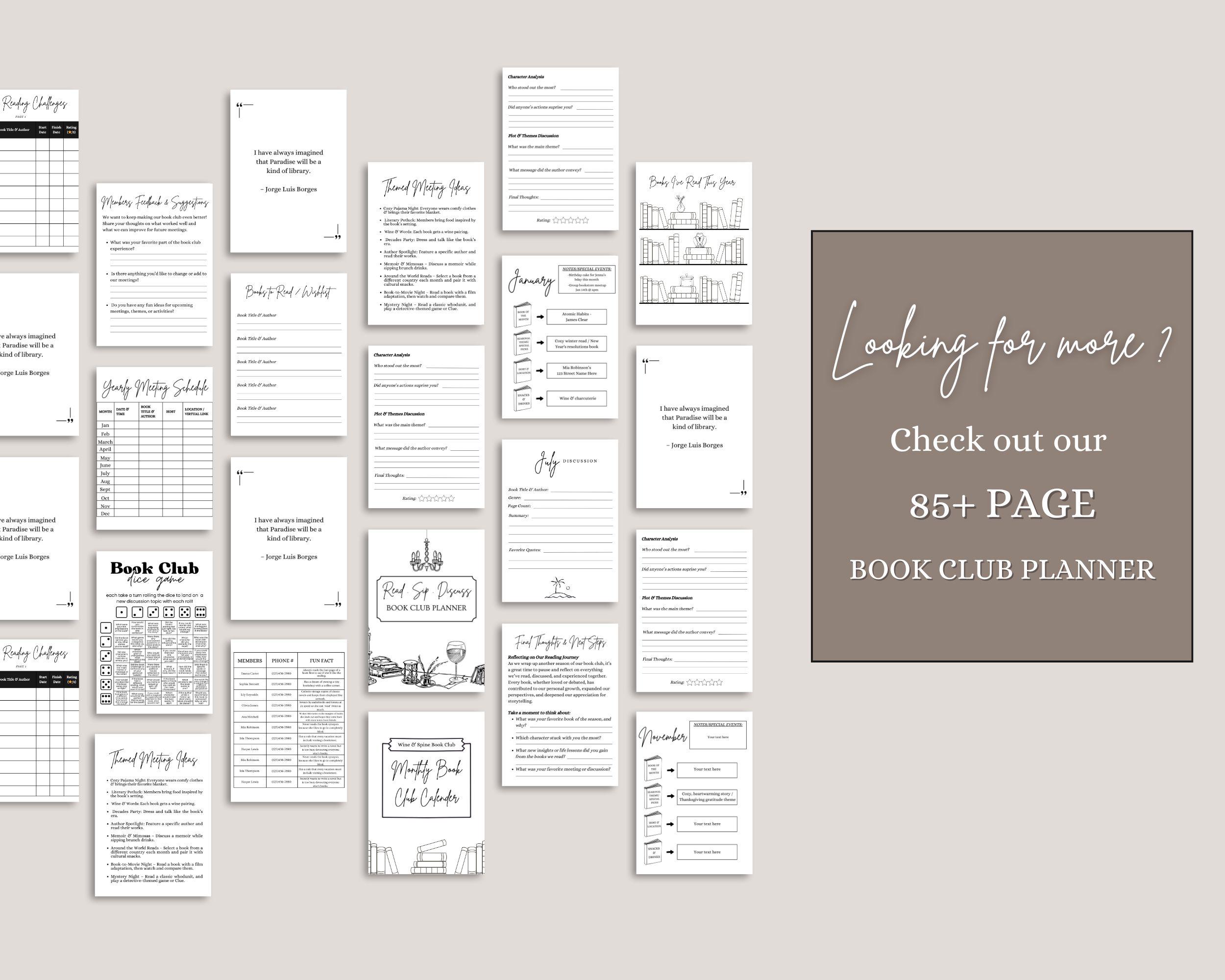 Book Club Discussion Guide Printable Monthly Book Club Planning ...