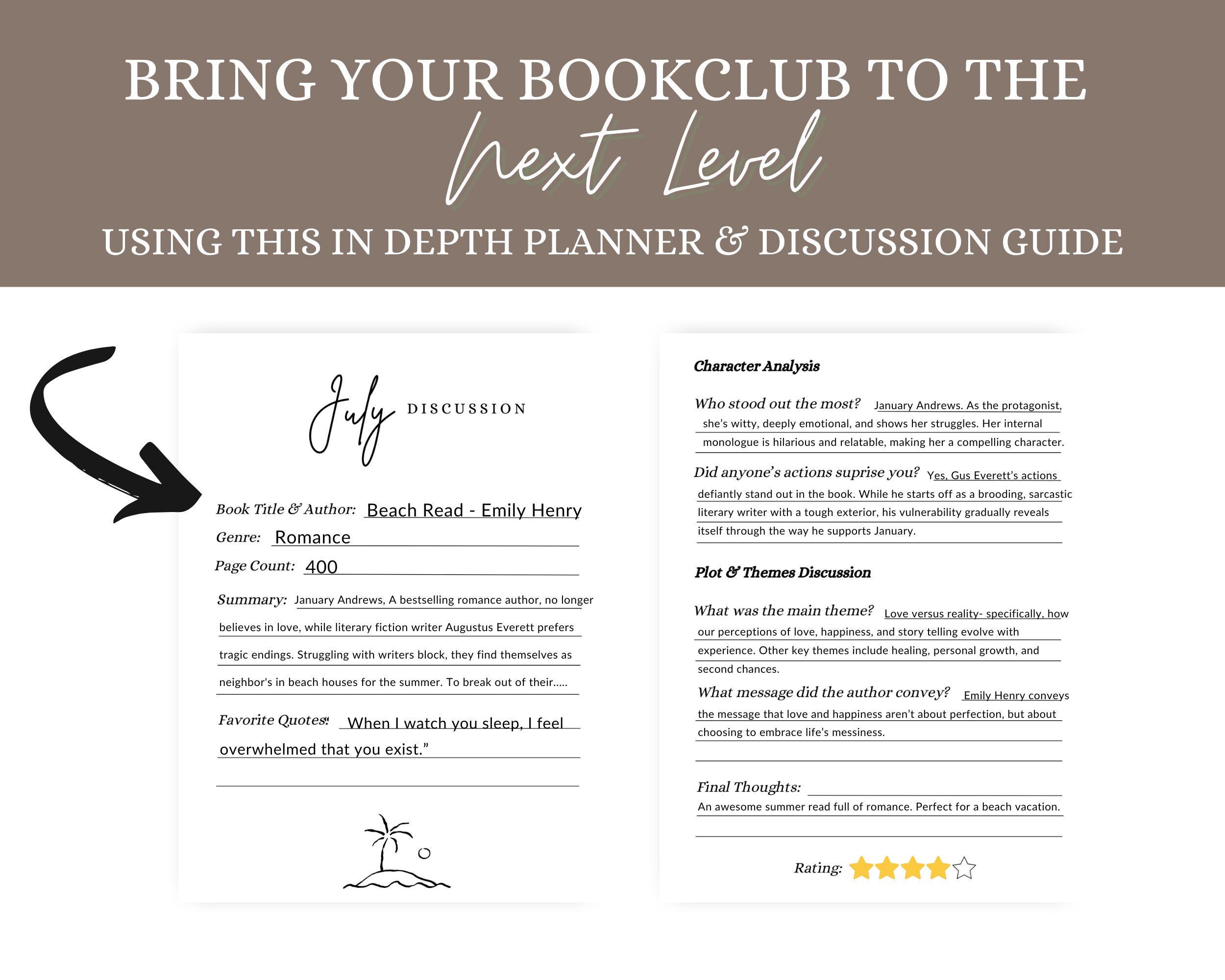 Book Club Planner for Book Club Discussion Printable Book Review ...
