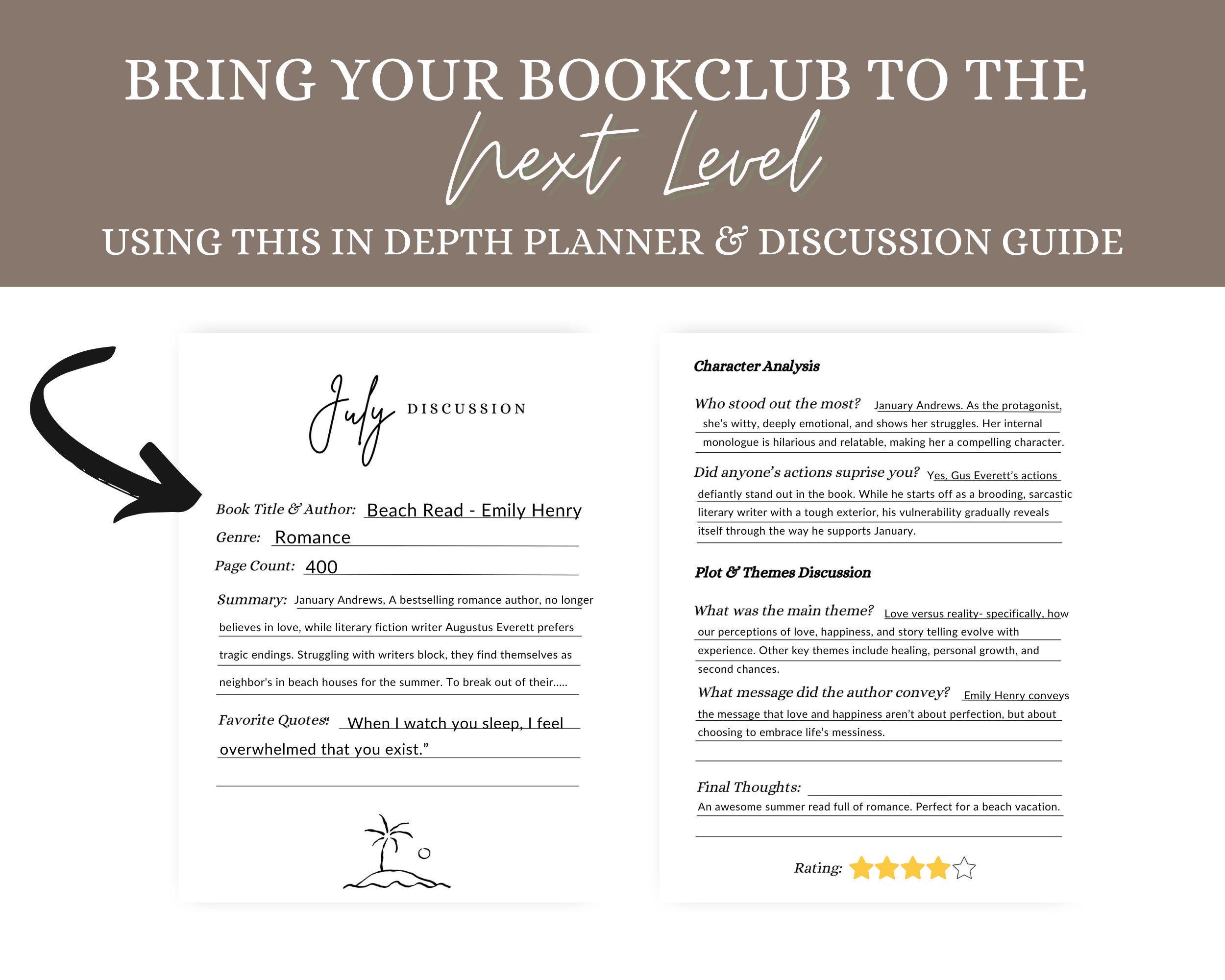 Book Club Discussion Guide Printable Monthly Book Club Planning ...