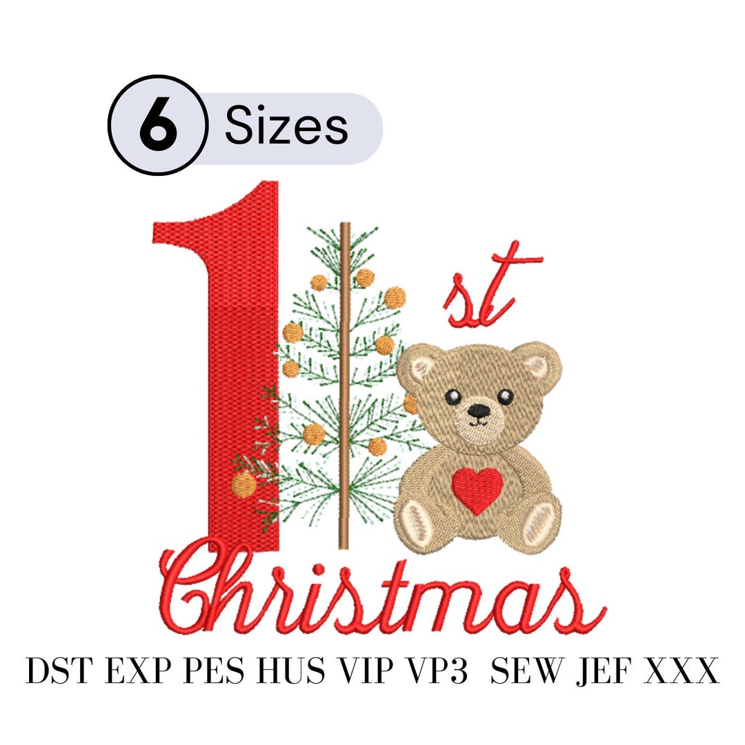 1st Christmas Baby Teddy Bear Embroidery Design,, Christmas Embroidery ...