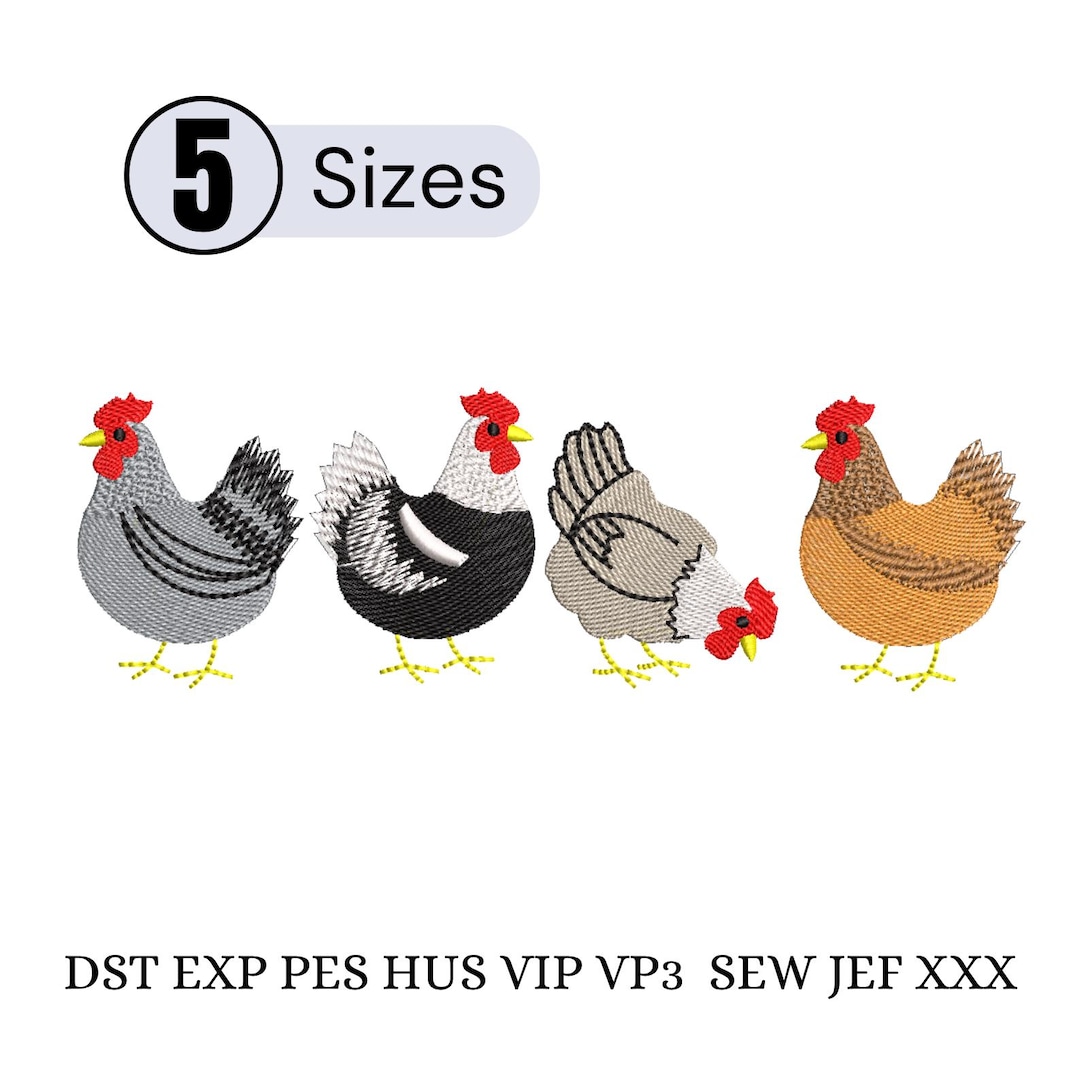 Chicken Flock Embroidery Design, Farmhouse Poultry Hens Pattern ...