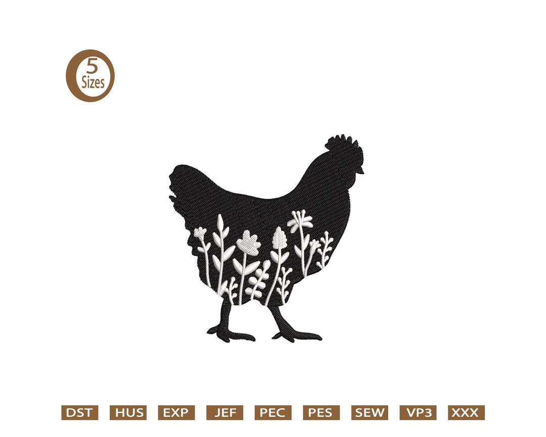 Hen Embroidery Design, Kitchen Embroidery File, Chicken Silhouette, Hen ...