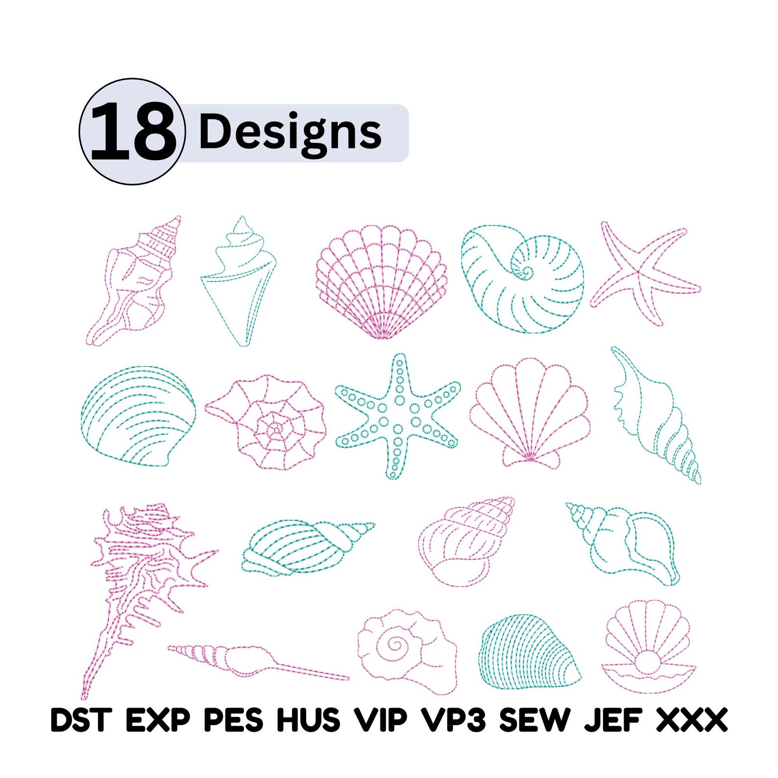 Seashell Embroidery Design Bundle: Marine Blue Sea Creatures - Etsy