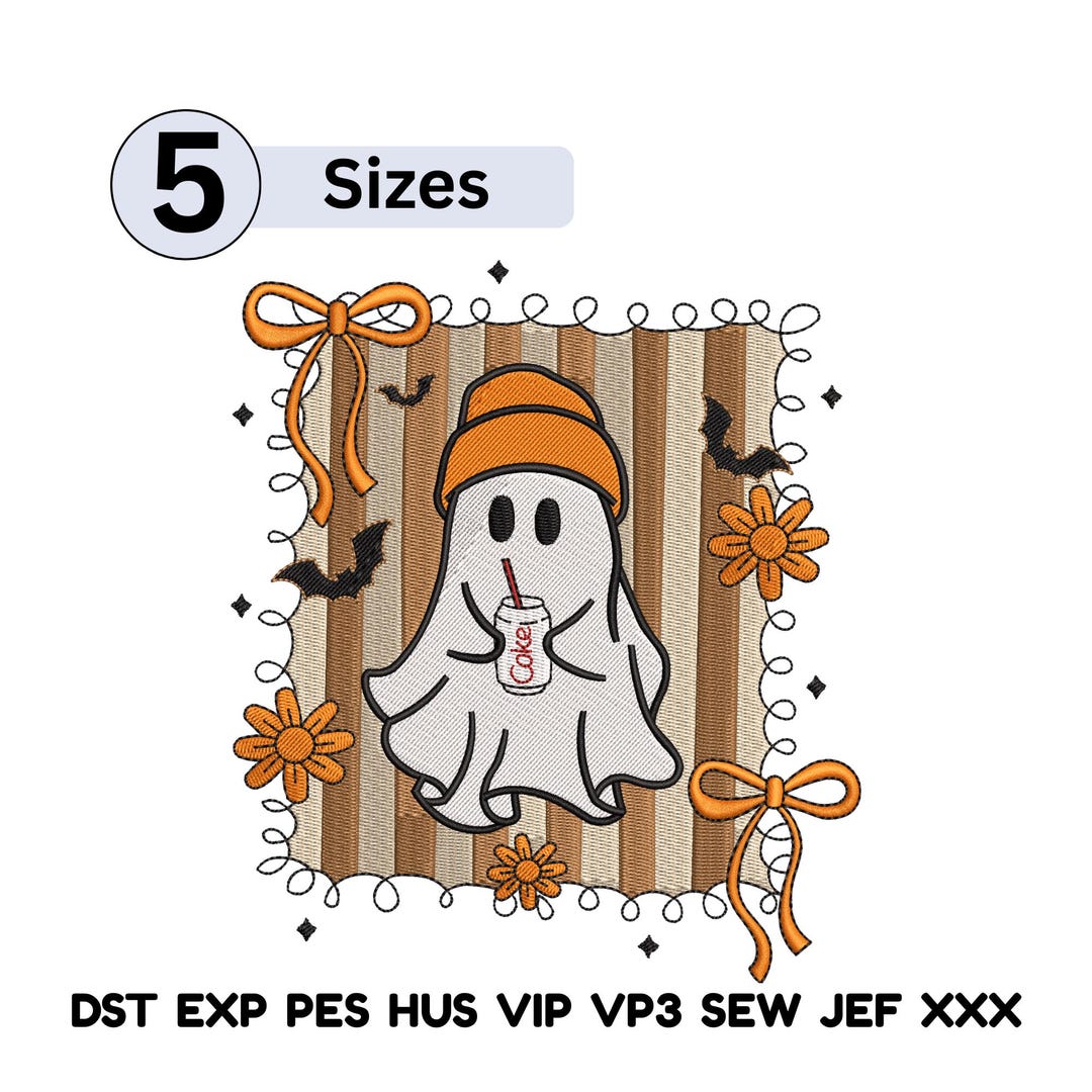 Preppy Halloween Ghost Embroidery Design With Bats (6 Sizes) - Etsy