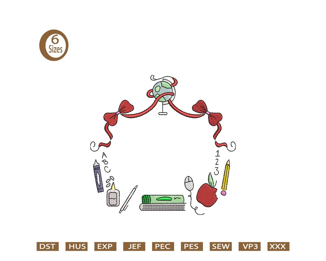 Back to School Crest Embroidery Design, Teacher Monogram (machine ...