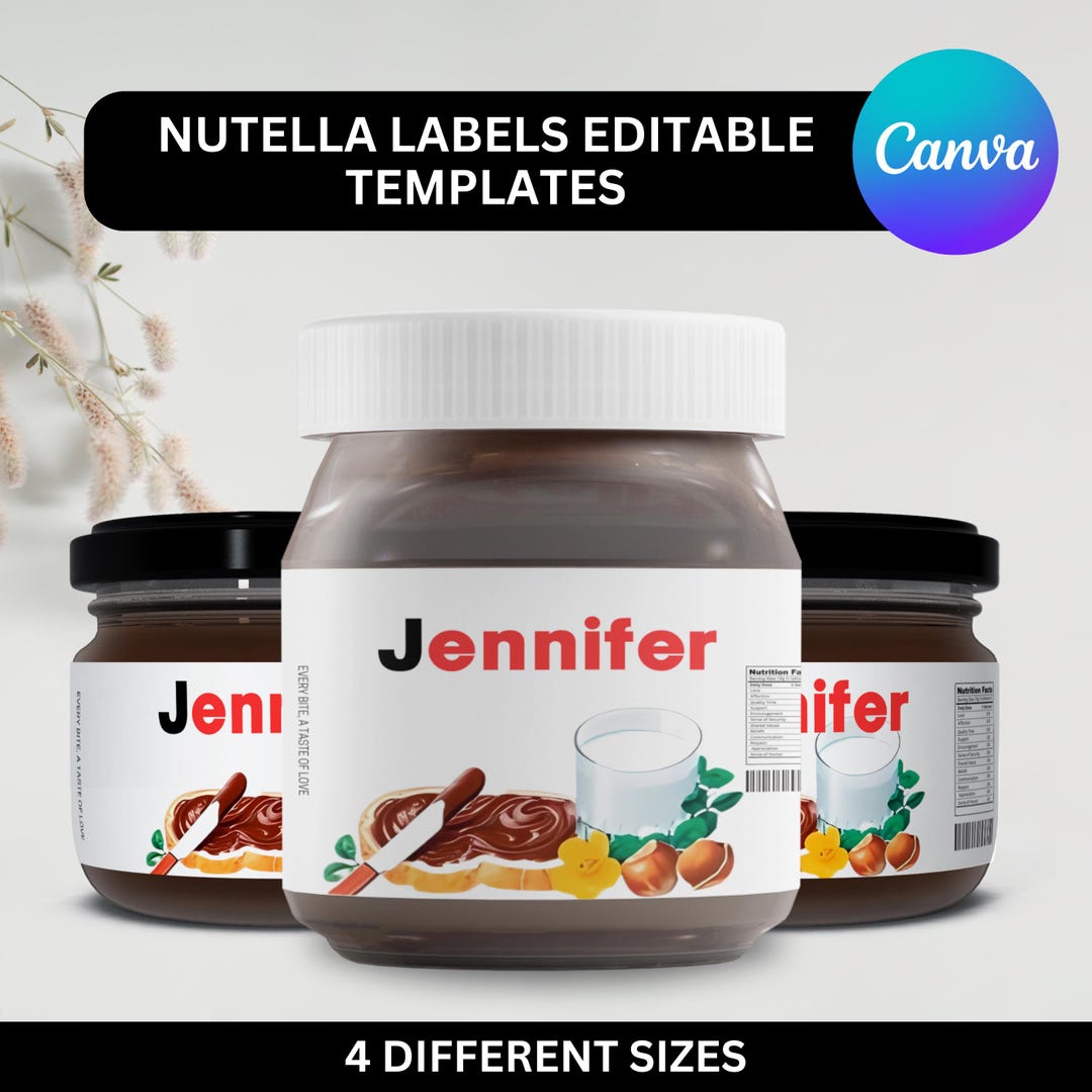 Nutella Label, Nutella Jar Labels,nutella Chocolate Spread Label ...
