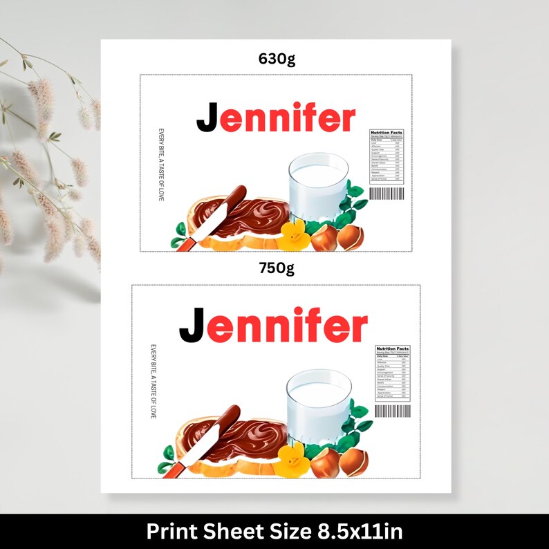 Nutella Label, Nutella Jar Labels,nutella Chocolate Spread Label ...