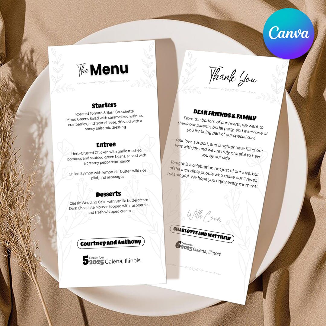 Modern Menu Card, Modern Menu and Thank You Card, Menu Card Template ...