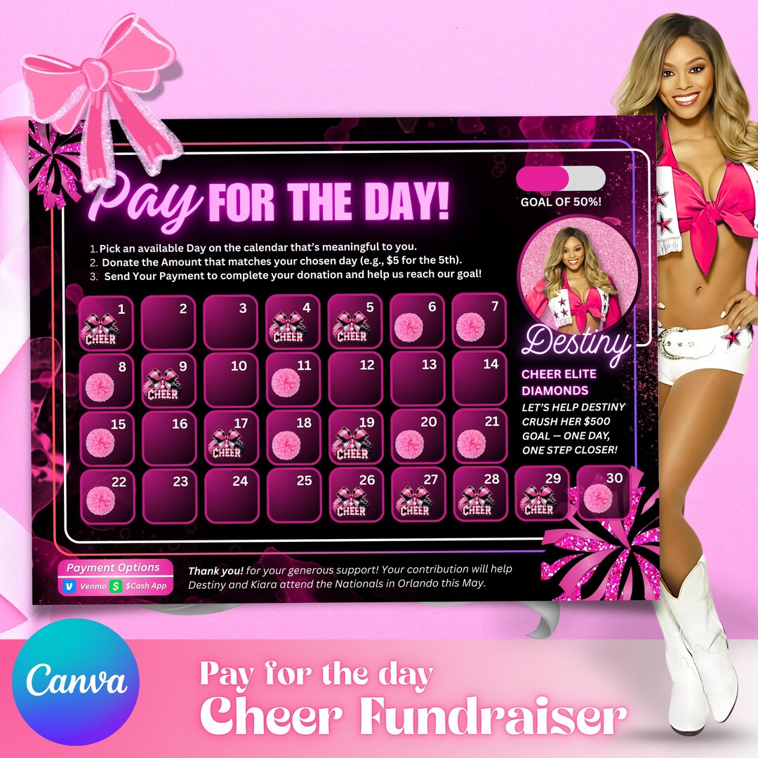 Cheer Fundraiser Template, Cheerleading Donation Tracker,pick A Date to Donate Cheer ...