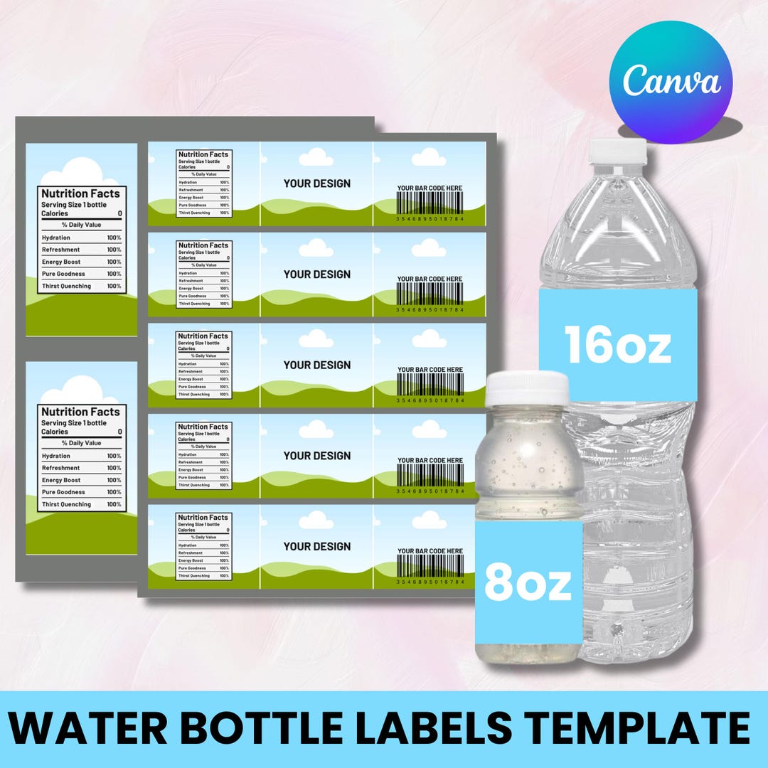 Water Bottle Labels Template, Water Bottle Label Blank Template,water ...
