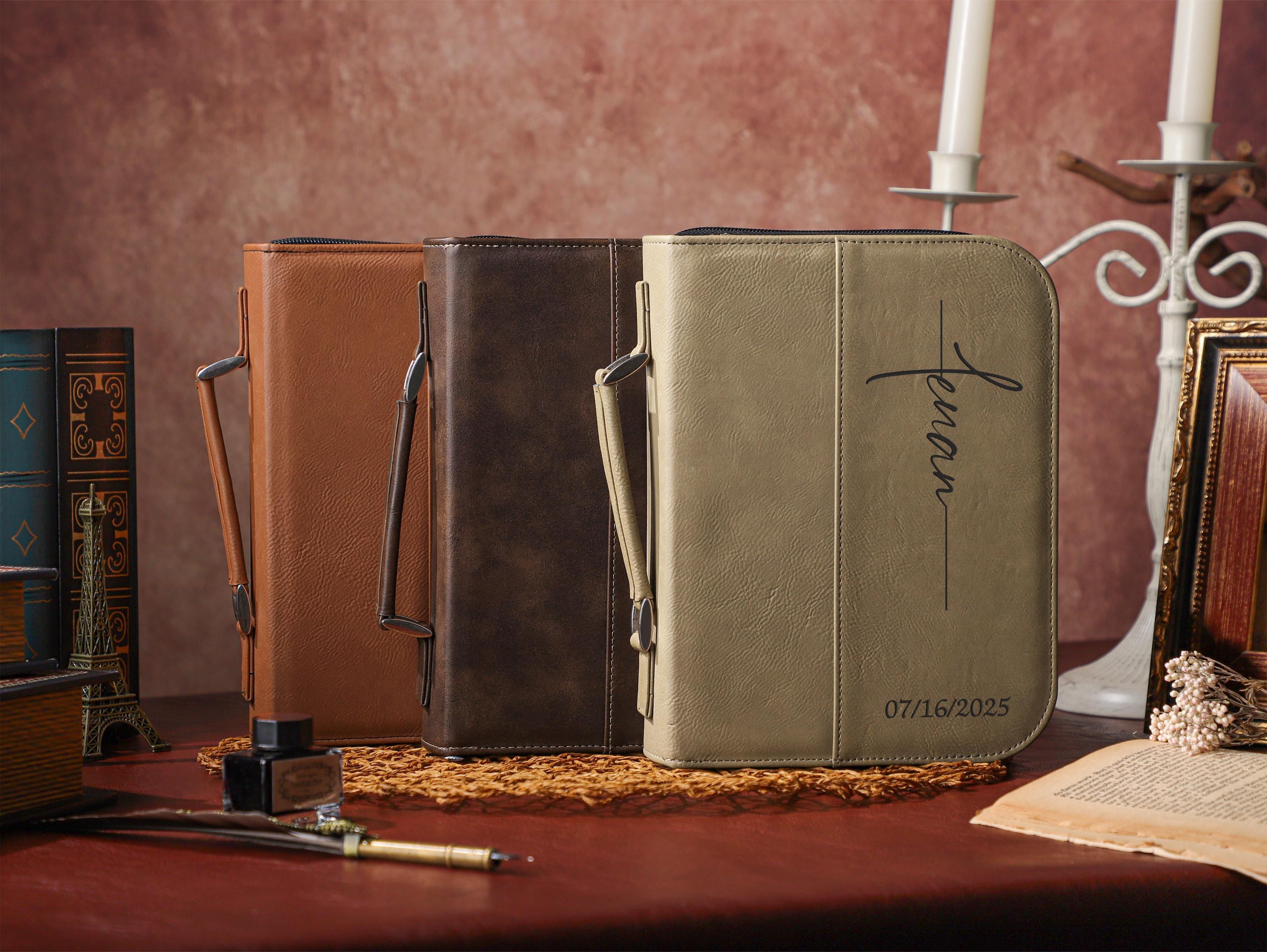 Engraved Bible Cover With Zipper, Personalized Leather Bible Case ...