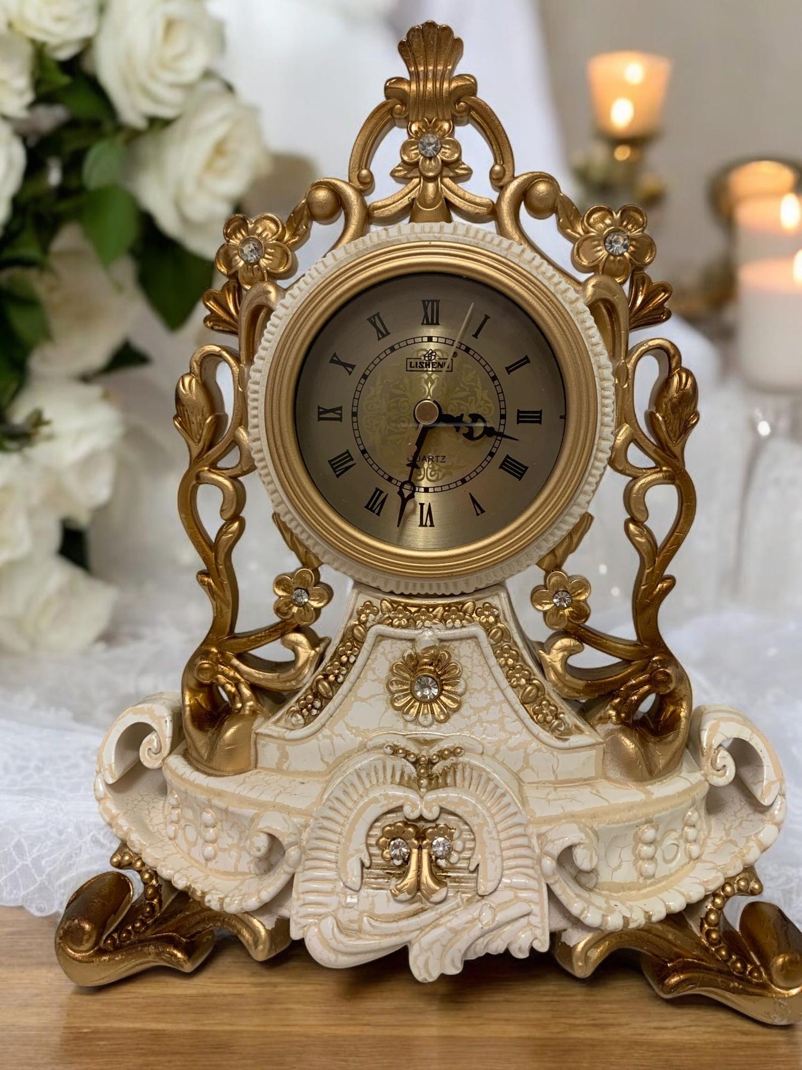 Vintage European-style French Analog Table Clock, Non-ticking, Battery ...