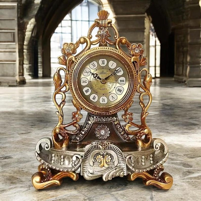 Vintage European-style French Analog Table Clock, Non-ticking, Battery ...